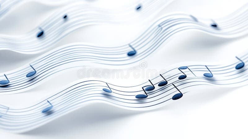 Wavy Music Staff Floating on White Background with Musical Notes Stock ...