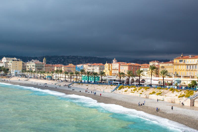 Wavy Ocean Hitting the Sandy Beach in Nice, France Editorial Stock ...