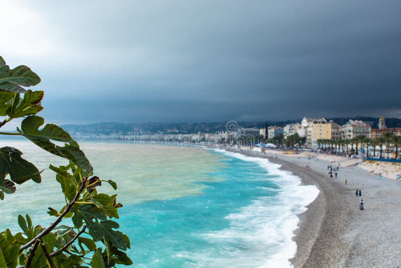Wavy Ocean Hitting the Sandy Beach in Nice, France Stock Image - Image ...