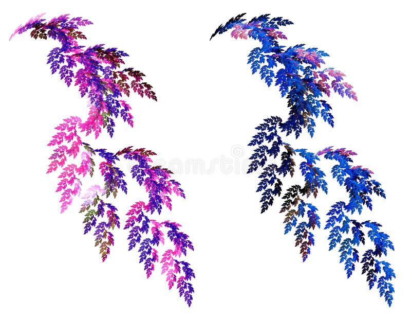 Wavy Openwork Twigs with Blue and Magenta Leaves on a White Background ...