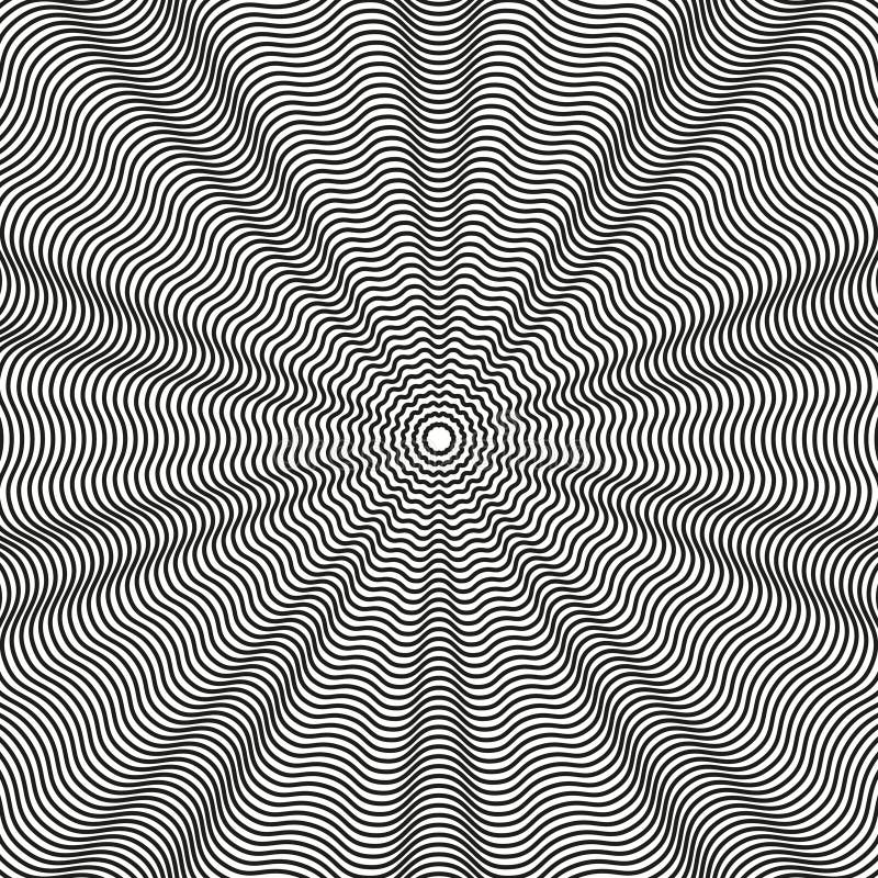 Wavy Optical Illusion. Radial Black Lines. Abstract Hypnotic Pattern ...
