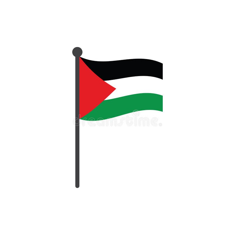 Wavy Palestine or Gaza Flag Vector Illustration with Flagpole Isolated ...