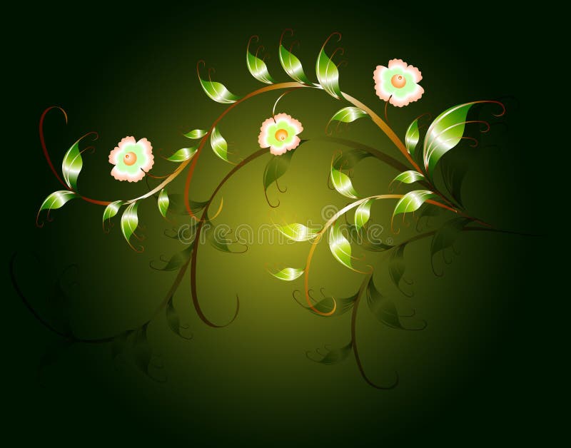 Wavy Pattern of Beautiful Green Flowers on a Dark Base. EPS10 ...