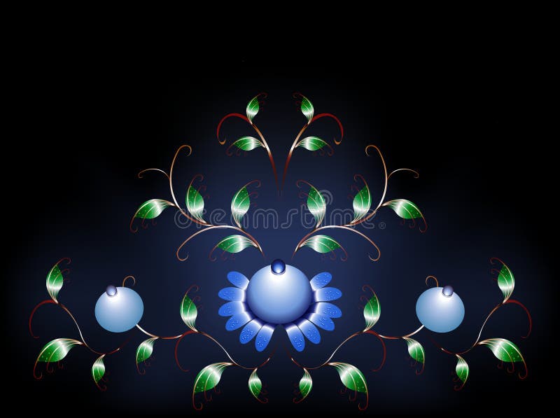 Wavy Pattern of Blue Flowers on a Black Blue Base. EPS10 Illustration ...