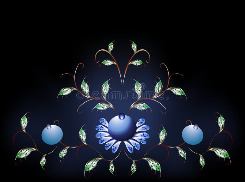 Wavy Pattern of Blue Flowers on a Black Blue Base Stock Illustration ...