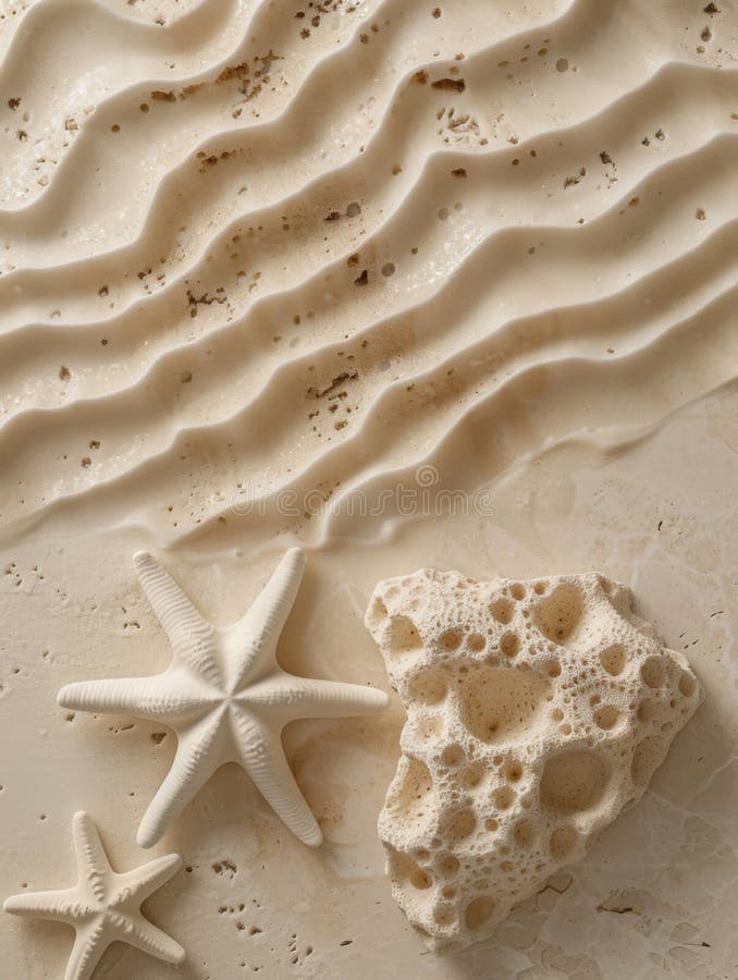 Wavy Patterns in Sand with Starfish and a Porous Rock Stock Image ...