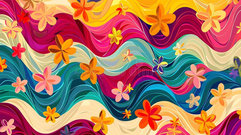 Wavy Patterns of Tropical Flowers in Bright Colors Stock Illustration ...