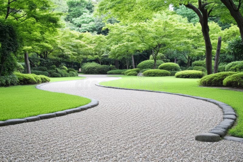 Wavy pebble path in a park stock illustration. Illustration of scene ...