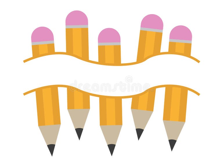 Wavy Pencil Border. Curved Tool Layout. Vector School Element. Top and ...