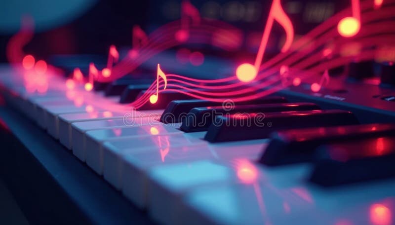 Wavy Piano Keyboard, Swirling Musical Notes, Light , Texture, Rhythm ...