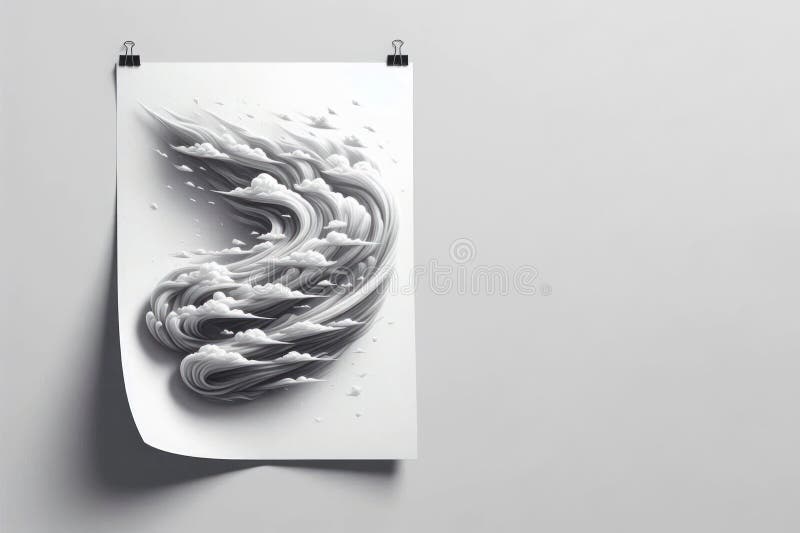 Wavy Poster with Clouds on a Gray Background. Space for Text. Stock ...