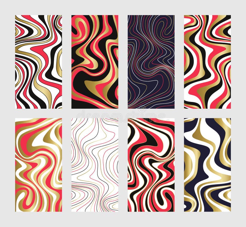 Wavy Psychedelic Backgrounds with Golden Gradient. Abstract Ripple ...