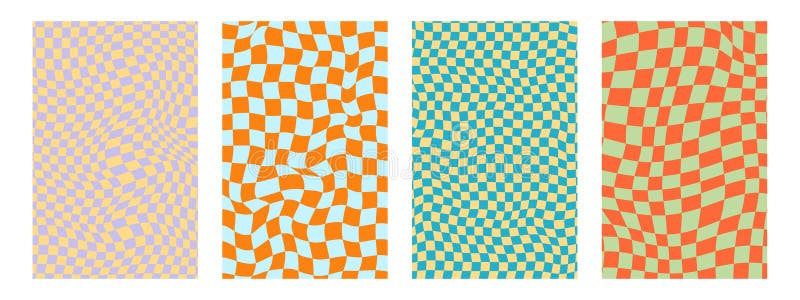 4 Wavy Psychedelic Checker Pattern. Retro Funky Y2k Design Stock Vector ...