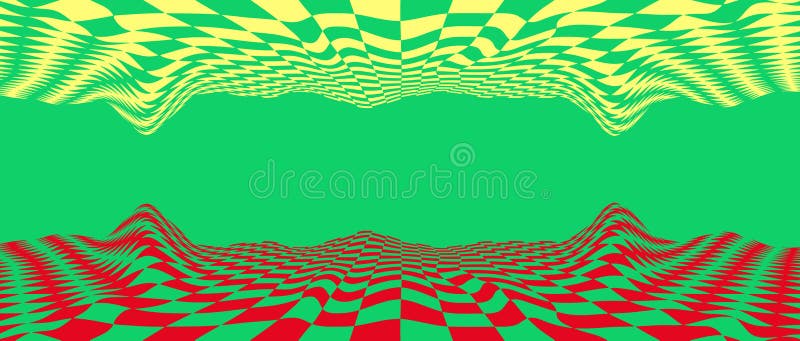 Wavy Red and Yellow Chess Boards on a Green Background. Flow of Wave ...