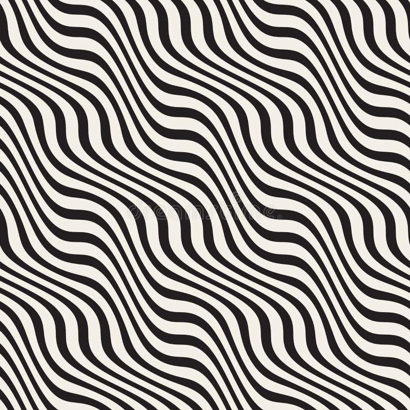 Wavy Ripple Stripes. Vector Seamless Black And White Pattern. Stock ...