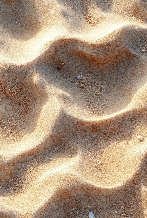 Wavy Sand Texture with Shadows and Small Shells on Sunny Beach Stock ...