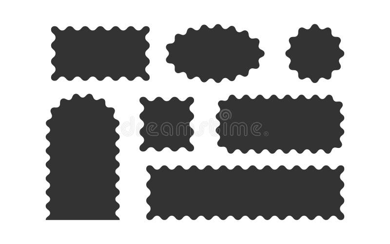 Wavy Scallop Edge Frame Set. Wave Rectangle, Circle, Oval Geometric ...