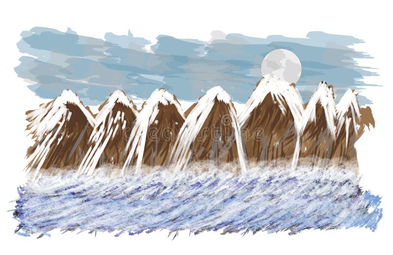 Wavy Sea Hand Drawing Colored Illustration Stock Illustration ...