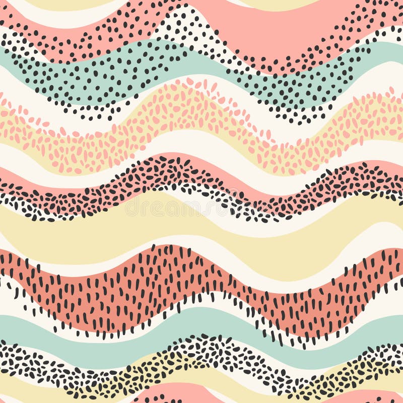 Wavy Seamless Pattern in Modern Style. Horizontal Curly Waves, Minimal ...