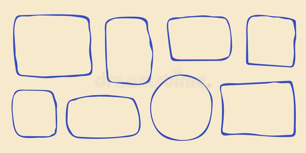 Wavy Stamp Frame Set, Vector Hand Drawn Curved Borders, Abstract Wiggle ...