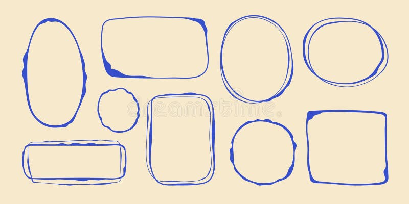 Wavy Stamp Frame Set, Vector Hand Drawn Curved Borders, Abstract Wiggle ...