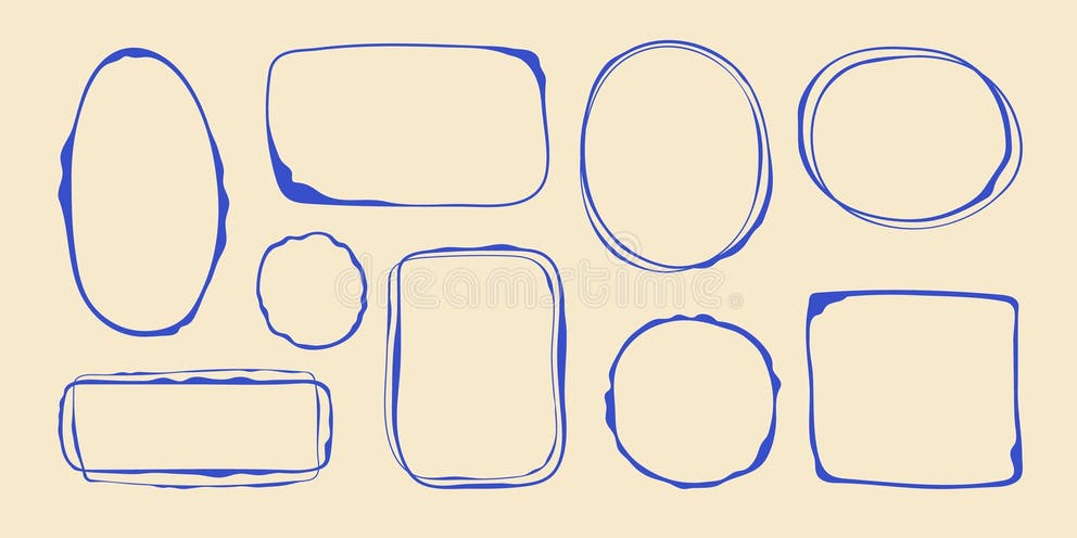 Wavy Stamp Frame Set, Vector Hand Drawn Curved Borders, Abstract Wiggle ...