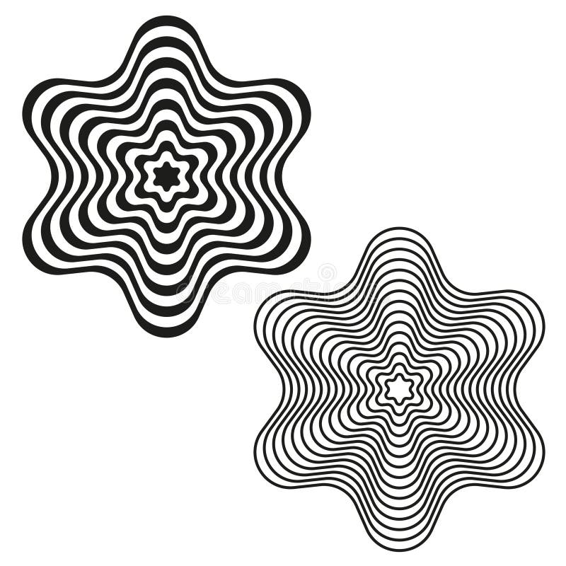 Wavy Star Form. Concentric Ripple Design. Abstract Wave Vector. Black ...