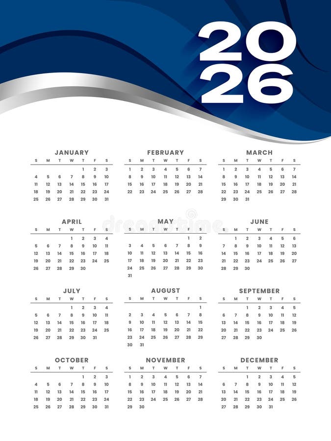 Wavy Style 2026 Calendar Layout Week Starts from Monday Stock Vector ...