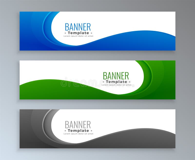 Three Wavy Web Banners Header Design Stock Vector - Illustration of ...