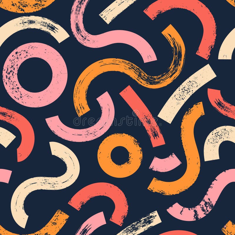 Wavy and Swirled Bold Brush Strokes Seamless Pattern. Hand Drawn Vector ...