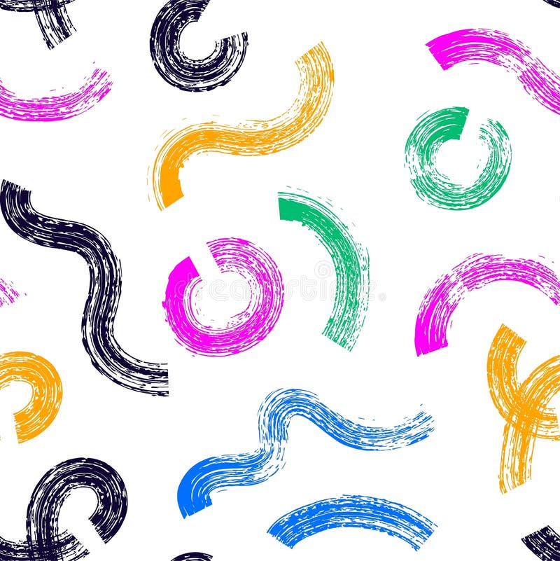 Wavy and Swirled Colored Brush Strokes Vector Seamless Pattern. Bright ...