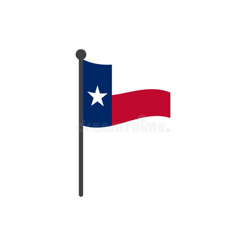 Wavy Texas Flag Vector Illustration with Flagpole Isolated on White ...