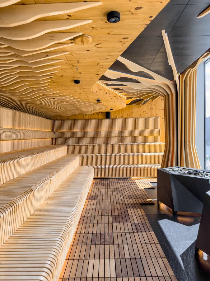 Wavy Sauna Ceiling. Tiered Benches. Parametric Interior Stock Image ...