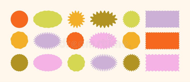 Wavy Zigzag Edge Rectangle, Oval, Circle Stickers Set. Vector Jagged ...