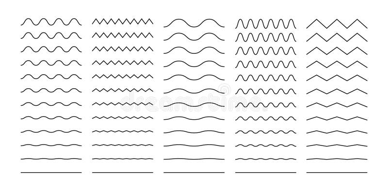 Wavy and Zigzag Horizontal Divider Lines. Wave Line Patterns of Smooth ...