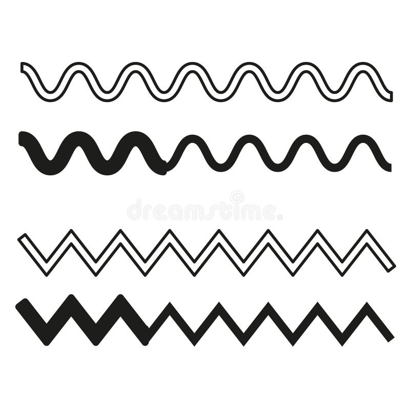 Wavy and Zigzag Lines Set. Various Line Patterns in Bold and Outline ...