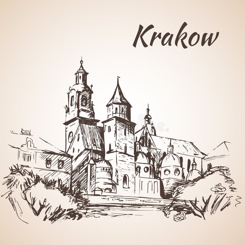 Wawel Cathedral - Krakow, Poland. Sketch Stock Vector - Illustration of ...