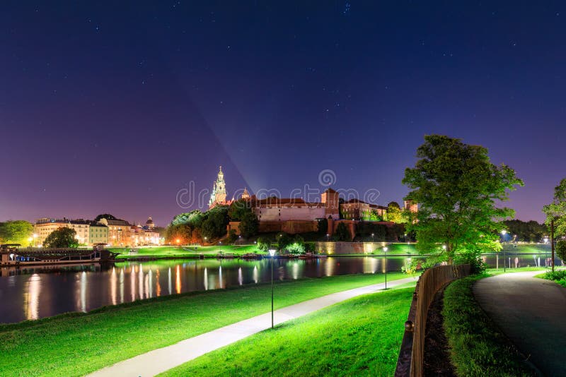 Wawel Royal Castle at Night, Krakow. Poland Stock Image - Image of ...