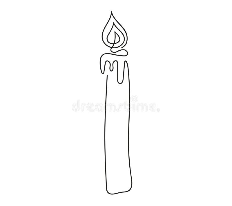 Wax Candle with Flame. Burning Decorative Candle. Continuous One Line ...