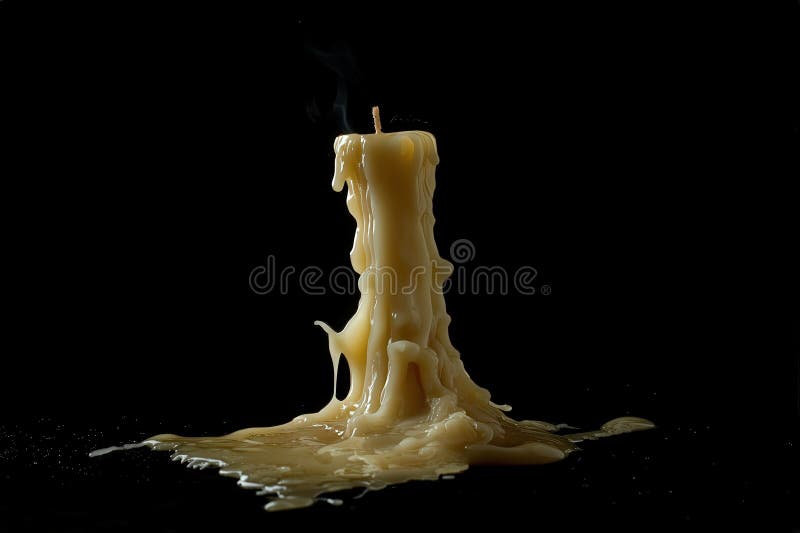 Wax Candle Melting with Dripping Wax Forming a Pool on a Dark ...