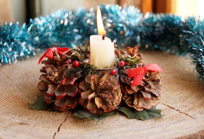 Wax Candle on a Support from Cones Stock Image - Image of beads, rest ...