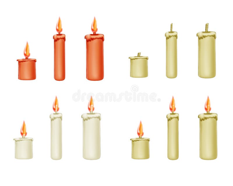 Wax Candle in Various Variations. Illustration for Design on a White ...