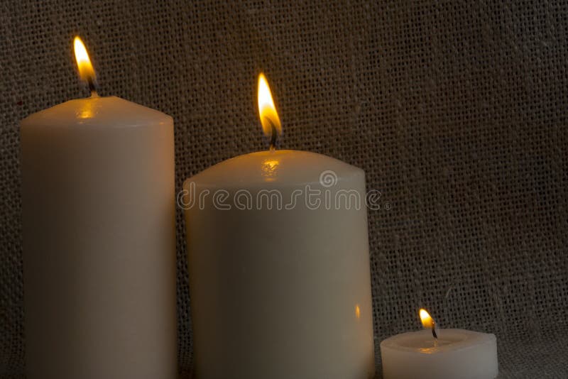 3 Wax Candles, Fire, Burning Stock Photo - Image of burn, wick: 80413706