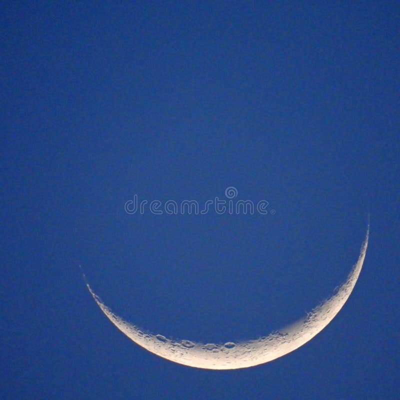 Waxing Crescent Moon in Afternoon Twilight Blue Sky Stock Image - Image ...