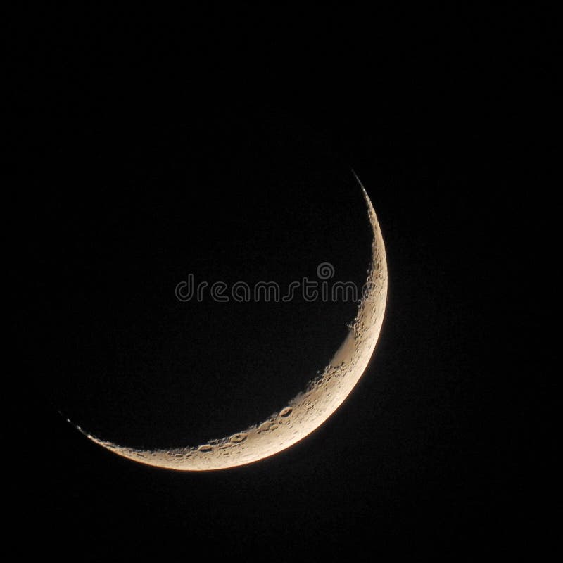 Waxing Gibbous Crescent Moon Sliver with Terminator Line Detail in a Solid Black Sky Stock Image ...
