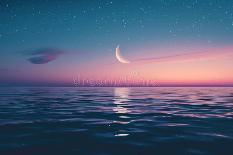 Waxing Crescent Moon in Twilight, Symbolizing New Beginnings and the ...