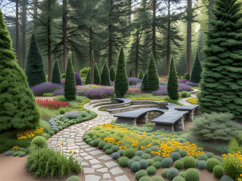 Way in Beautiful Flower Gaden Stock Illustration - Illustration of path ...