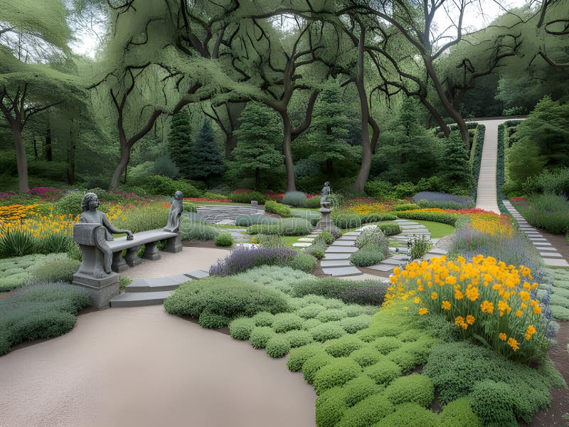 Way in Beautiful Flower Gaden Stock Illustration - Illustration of road ...