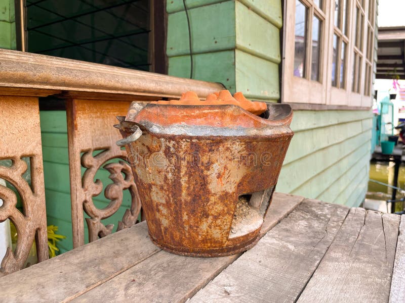 The Brazier is Placed in Front of the House. Stock Image - Image of ...