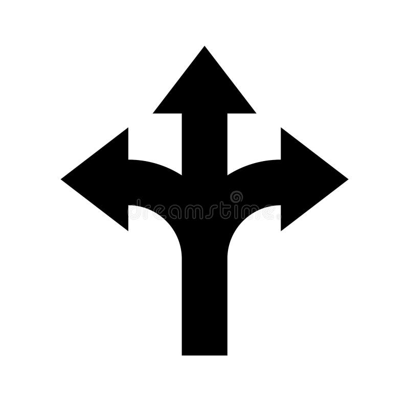 Three Way Direction Arrow Vector Icon. Road Direction Illustration ...